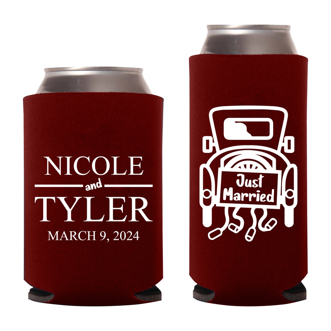 Custom Personalized Beer Hugger Wedding Favors, Custom Can Cooler ...