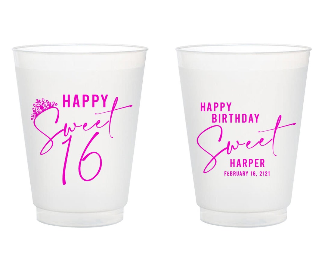 Sweet 16 Birthday Frosted Cups, Custom Sweet 16 Birthday Party Favors ...