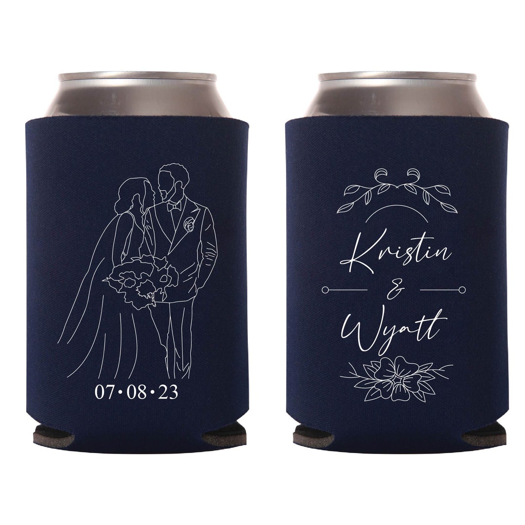 Custom Couple Line Art Can Cooler Favors, Personalized Wedding Beer ...