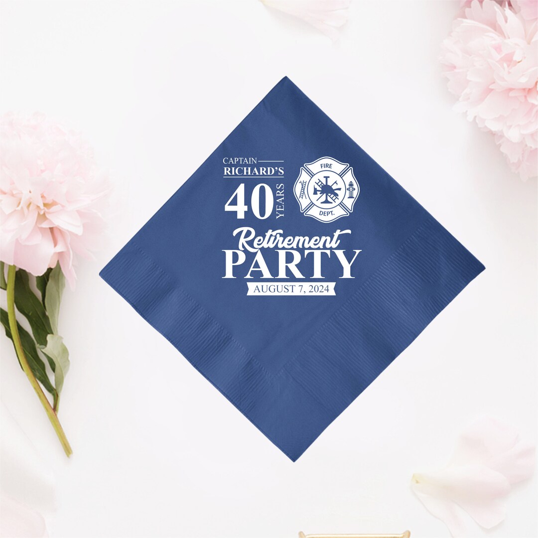 40 Years Retirement Party Napkin, Personalized Retirement Cocktail ...