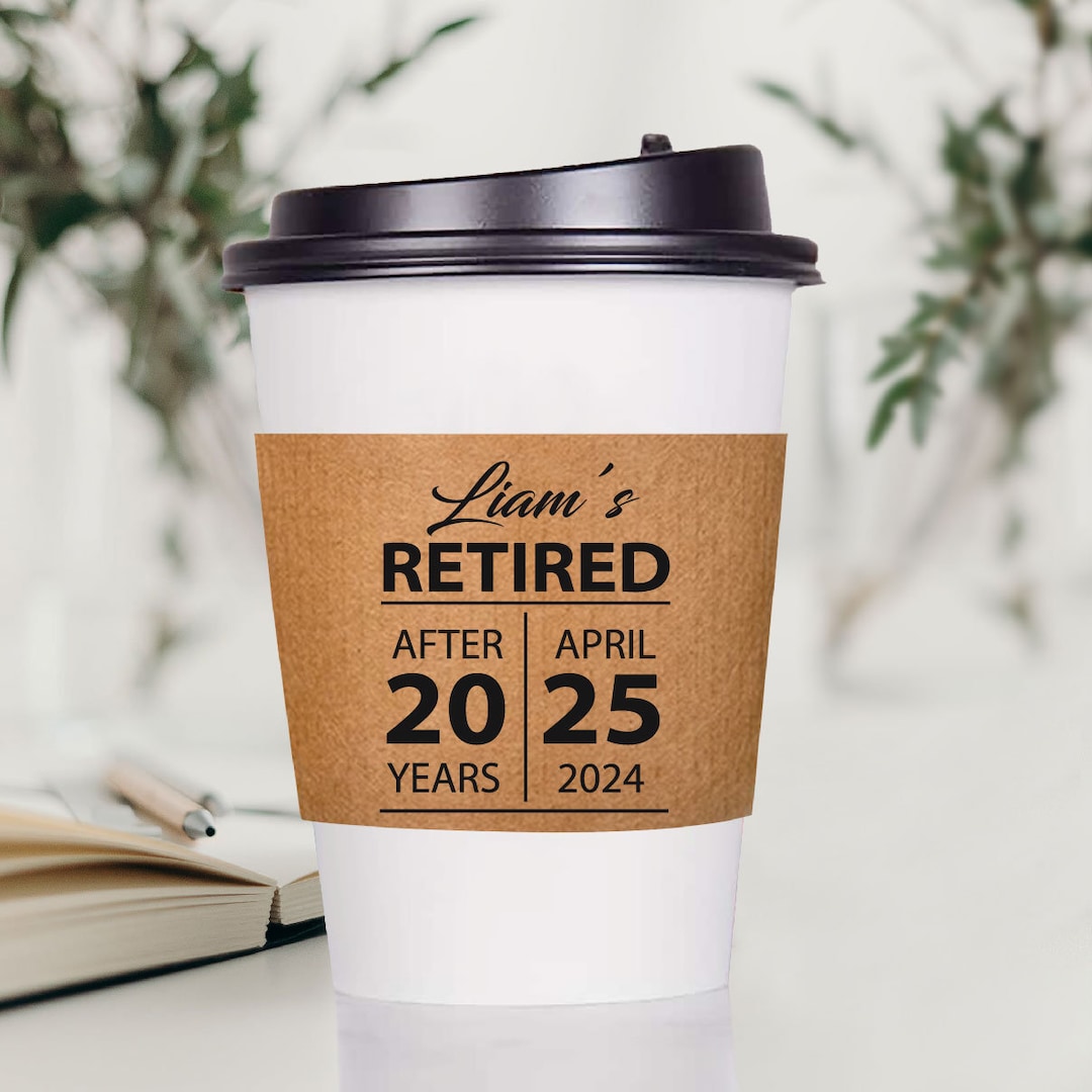 Custom Retirement Party Coffee Cup Sleeves as Favor, Disposable Paper ...