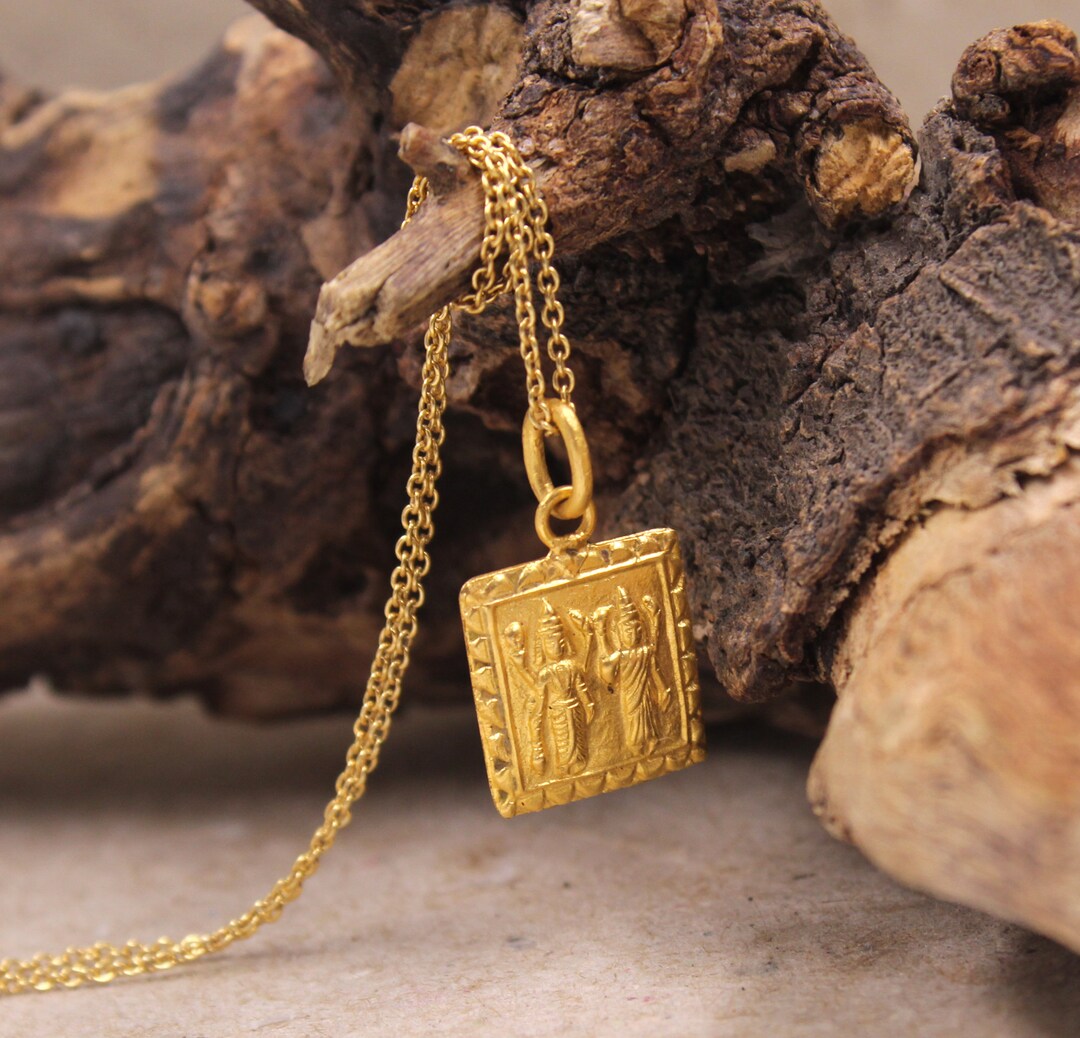 Pendant 22k Gold Embossed Stamping Pendant Solid Gold Chain Necklace We ...