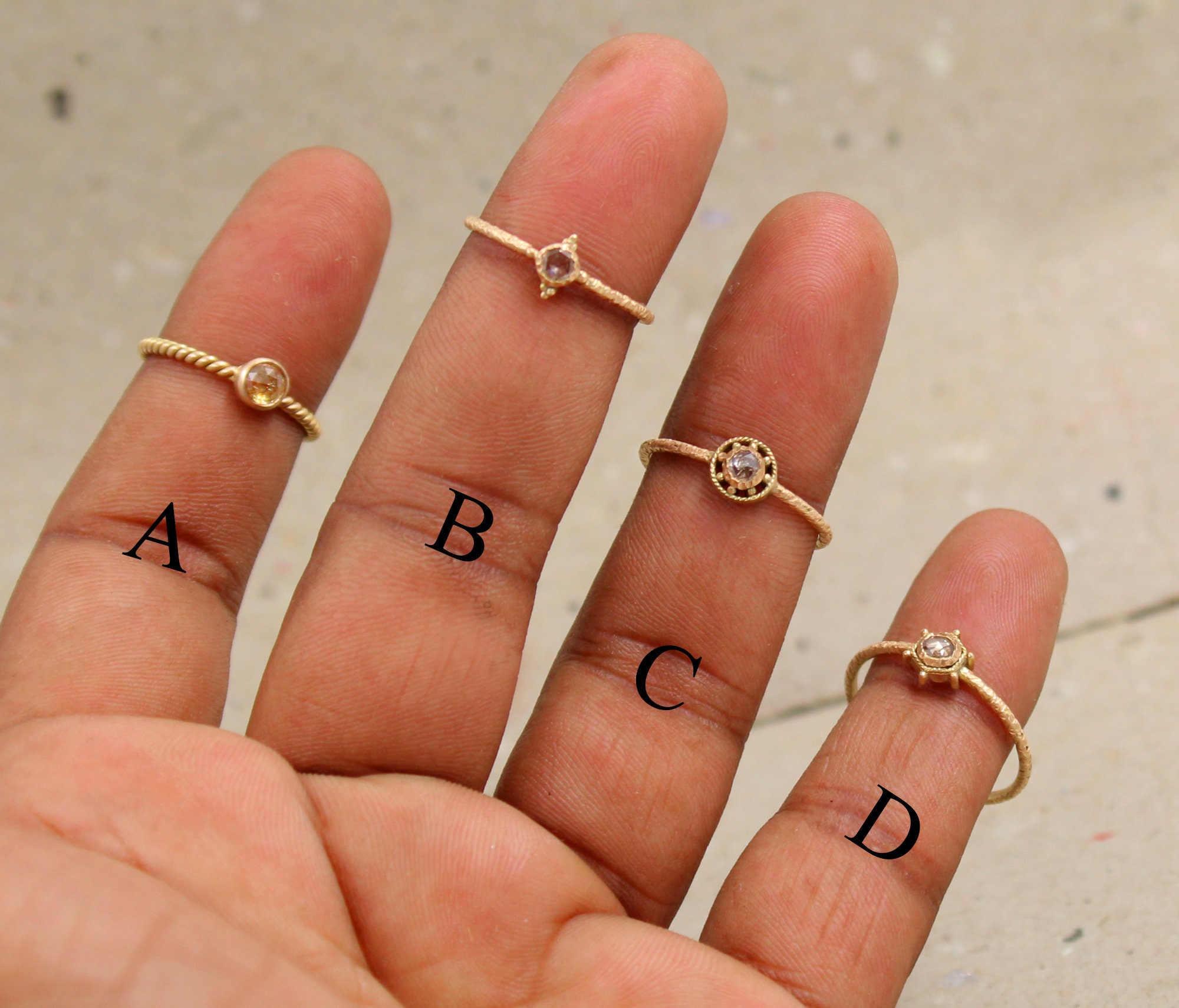 14K Gold Stack Rings With Natura Brown and Wihte Diamonds | Etsy