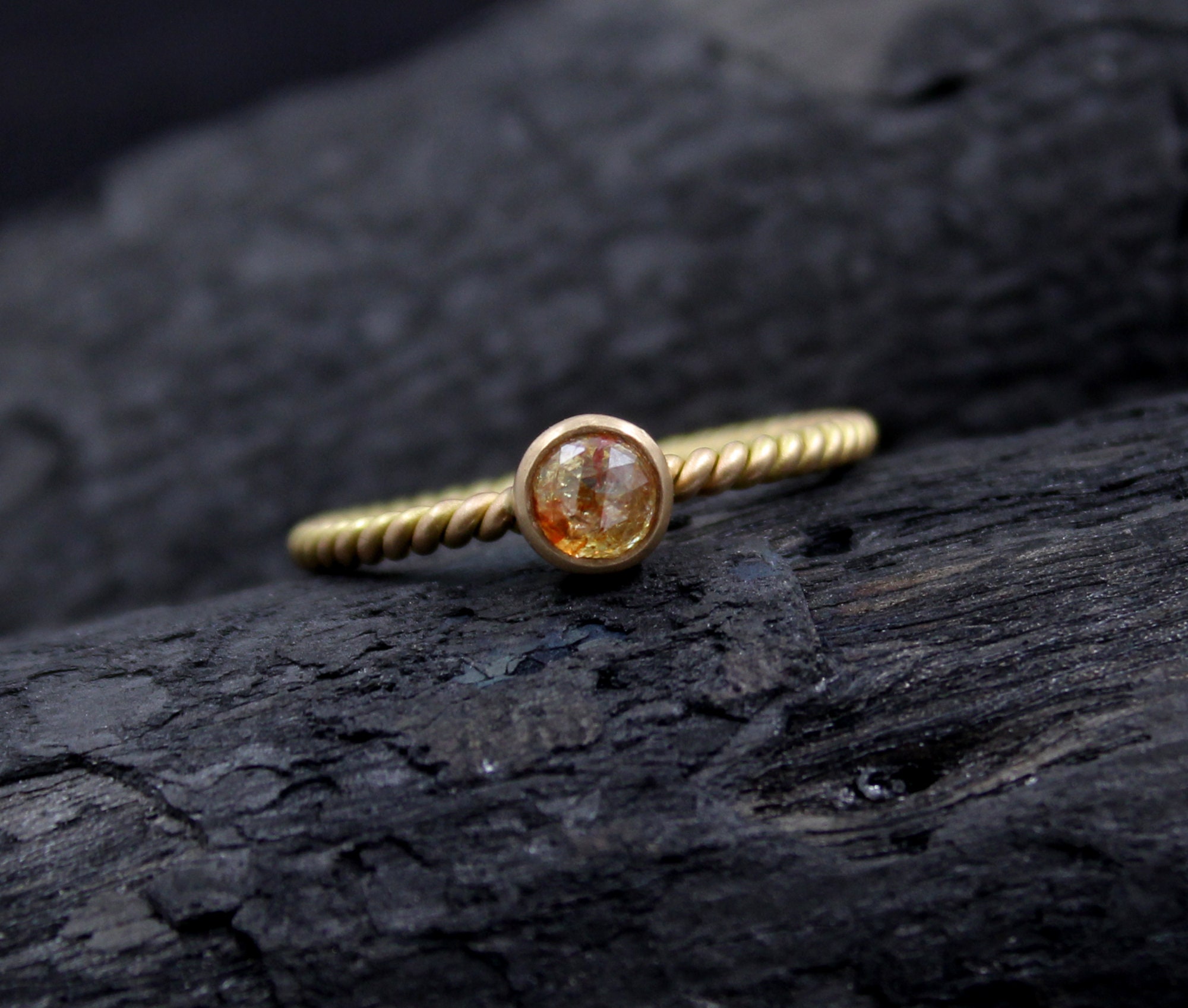 14K Gold Stack Rings With Natura Brown and Wihte Diamonds | Etsy