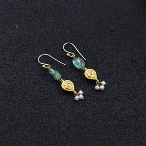 Hook Earring 22k Gold Real Diamond Polki and Emerald Bead and Pearl ...