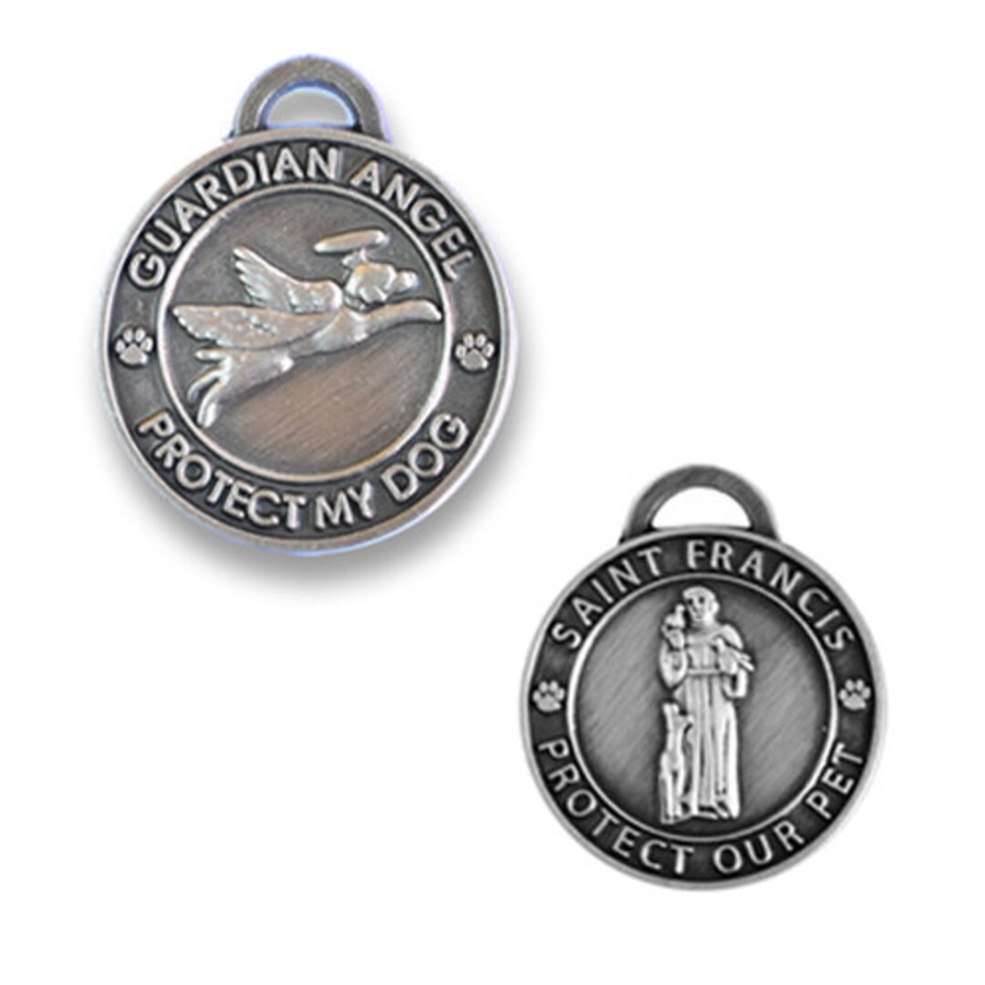 St Francis & Guardian Angel Pet ID Tag Set – Antique Silver Finish - Etsy