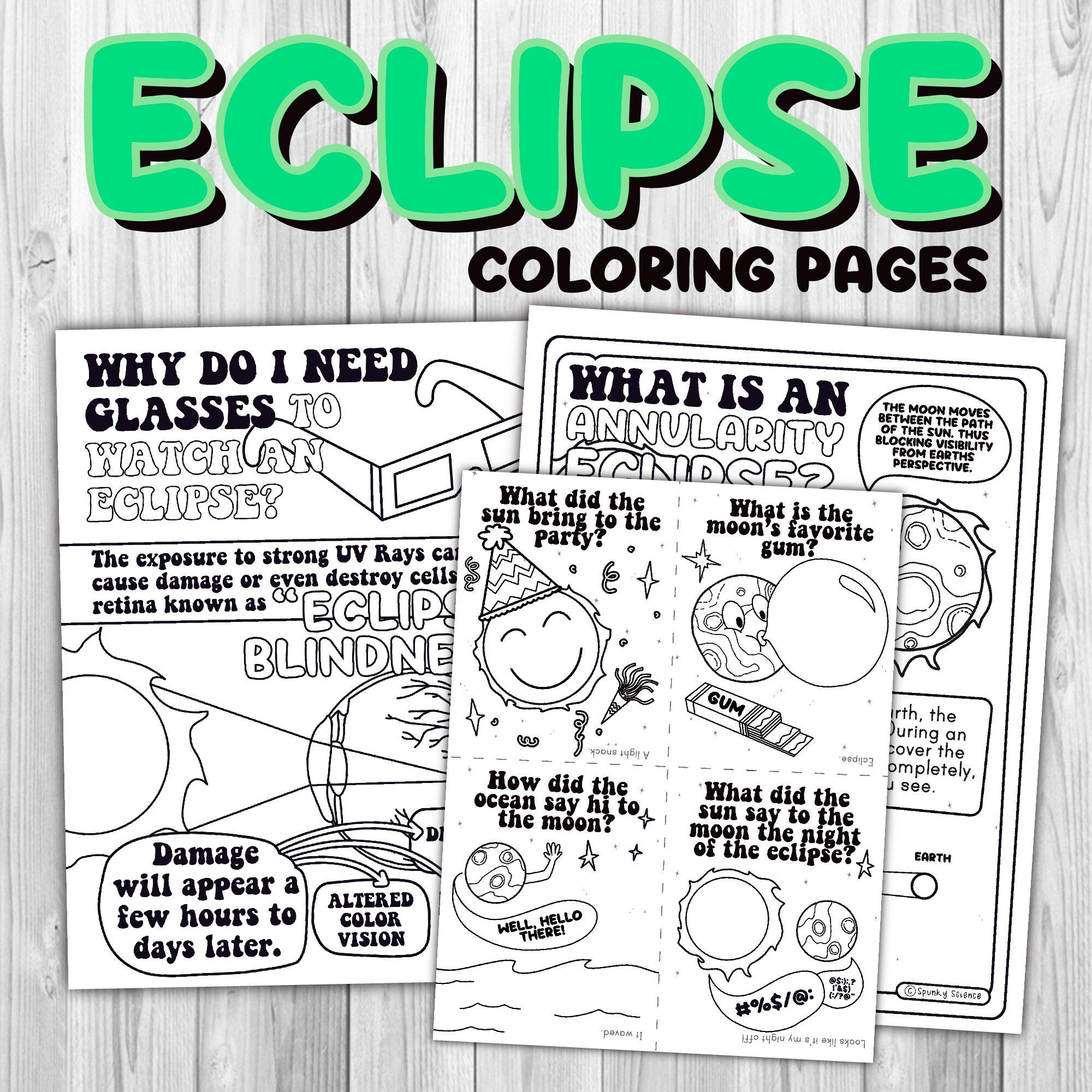Total Solar Eclipse Science Coloring Pages and Joke Cards - Etsy