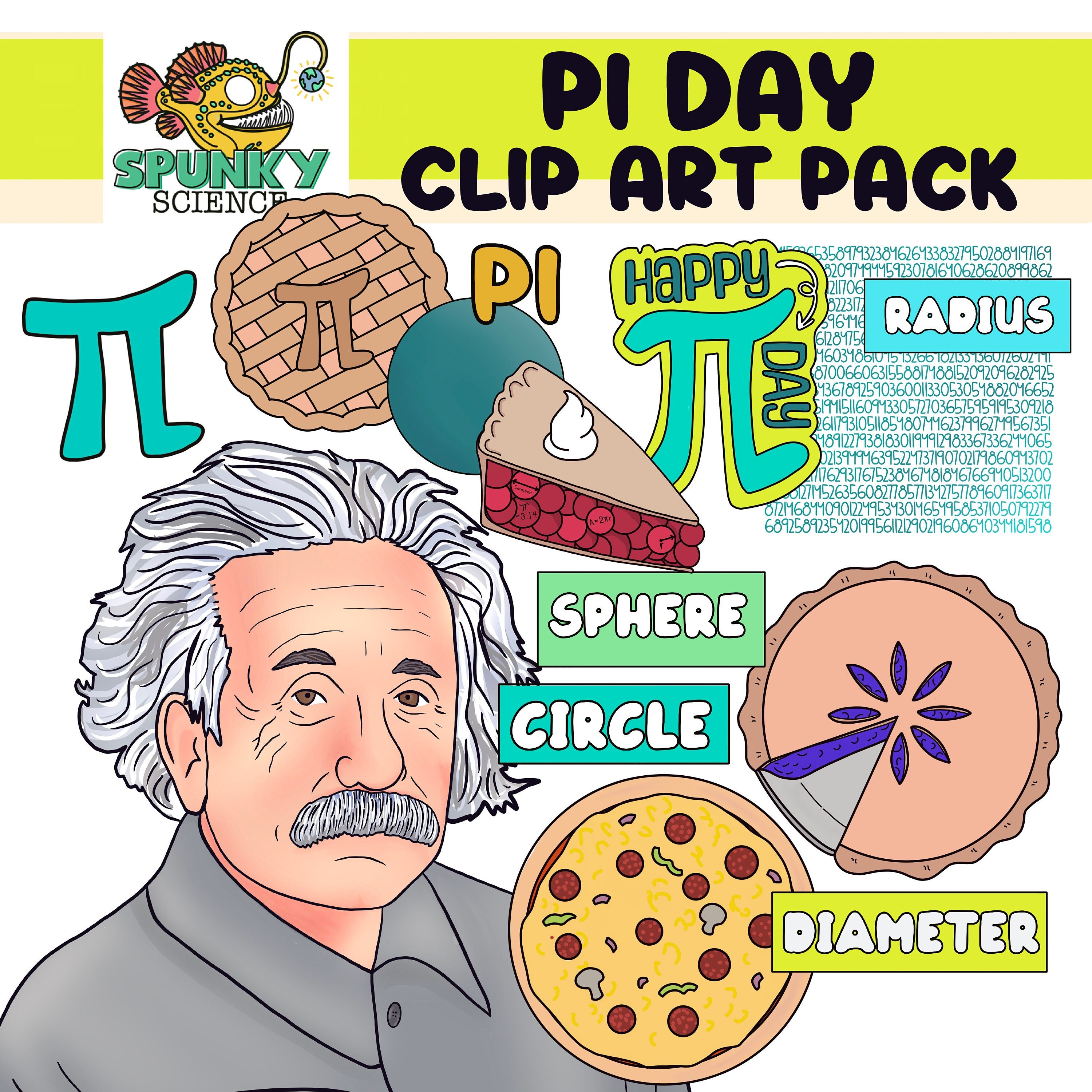 Pi Day and Einstein’s Birthday Commercial Clip Art With Einstein - Etsy