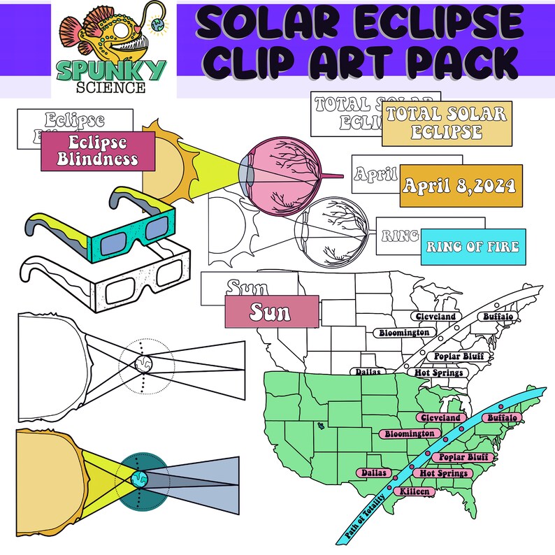 2024 Total Solar Eclipse 54 Piece Clip Art Set - Etsy