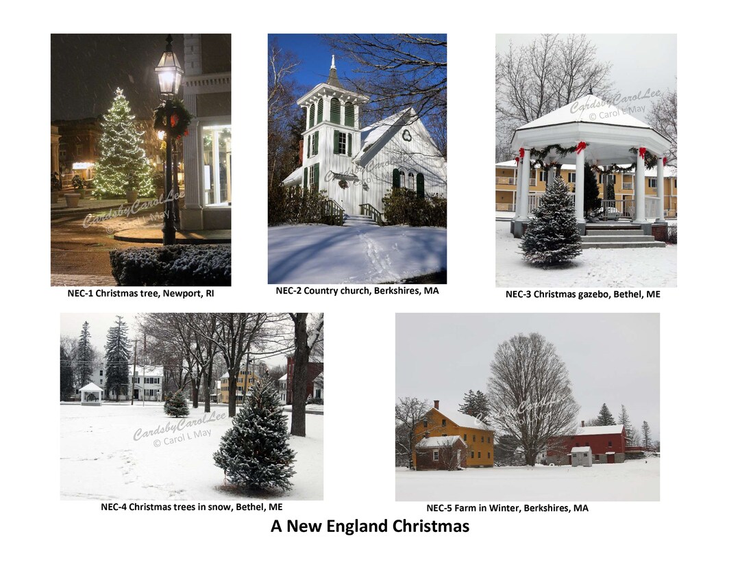 New England Country Christmas Cards, 5 Scenes, Set of 10 5 X 7 Holiday ...