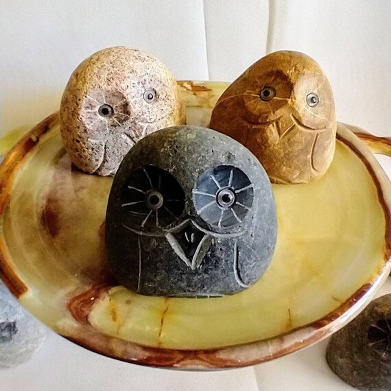 River Rock Owl Carving Stone Owl - Etsy