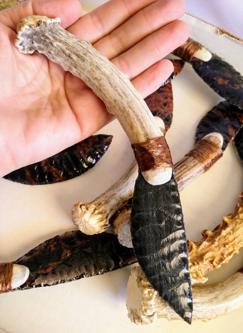 Genuine Shed Antler Button Knife Obsidian Arrowhead Knife - Etsy