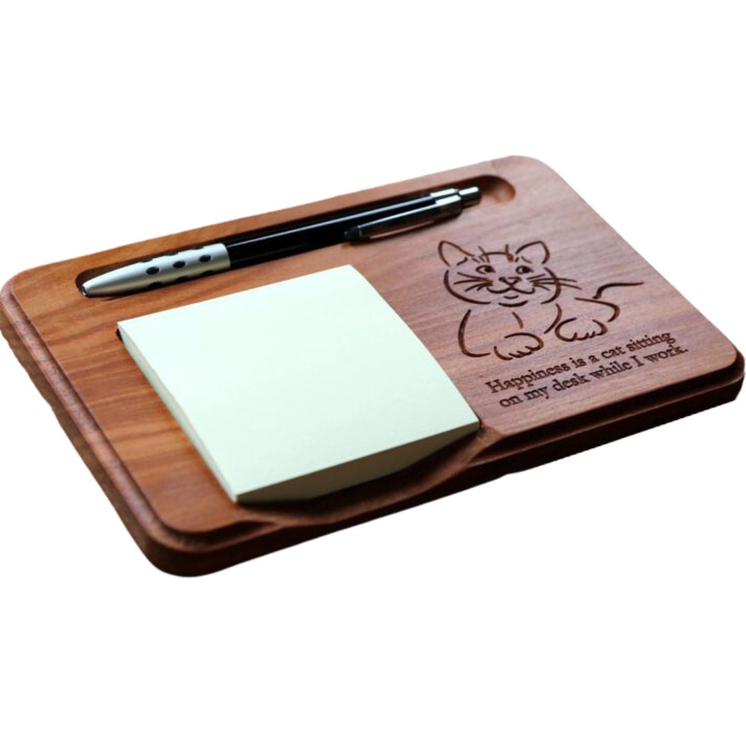 Cat Sticky Note Holder, Cat Gift, Personalized Sticky Note Holder & Pen ...
