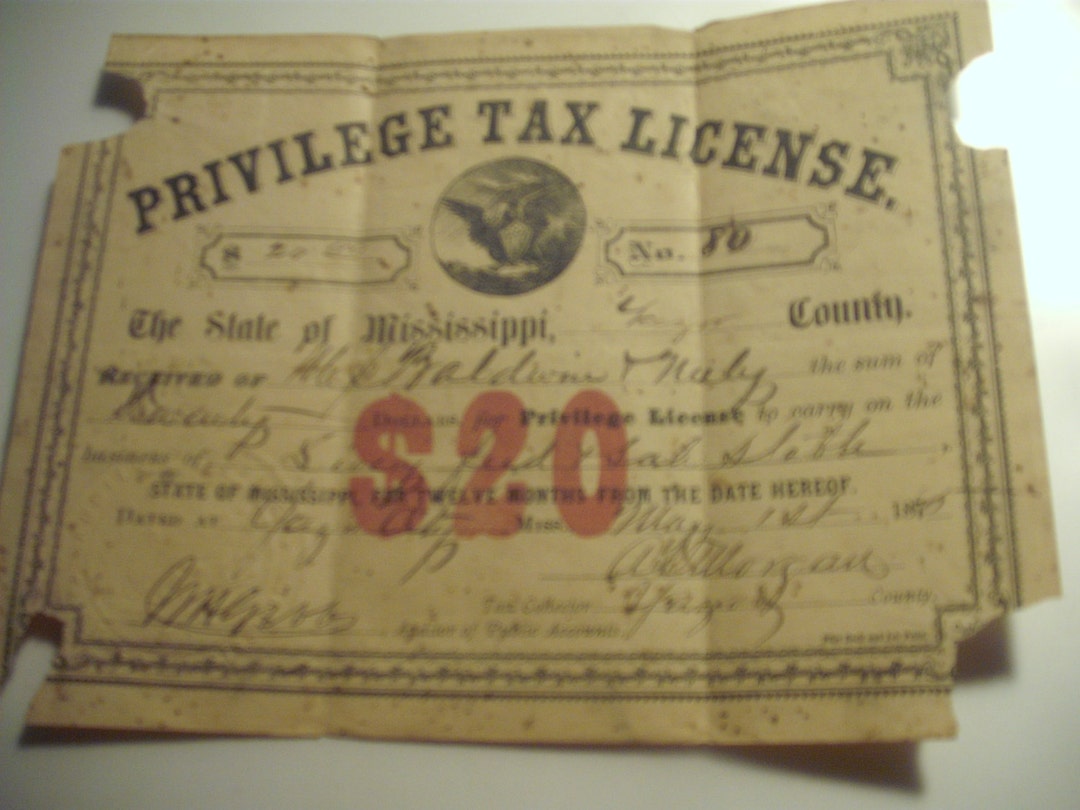 1875 Mississippi Privilege Tax License Yazoo County - Etsy