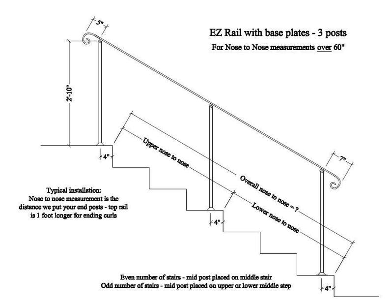 8 Foot Standard Stair Railing Three Posts Steel Flat Bar - Etsy