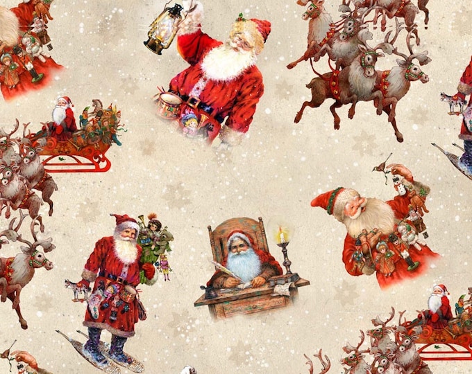 Santa Claus Fabric, Holiday Fabric, Old Saint Nick, Cream 768 44 ...