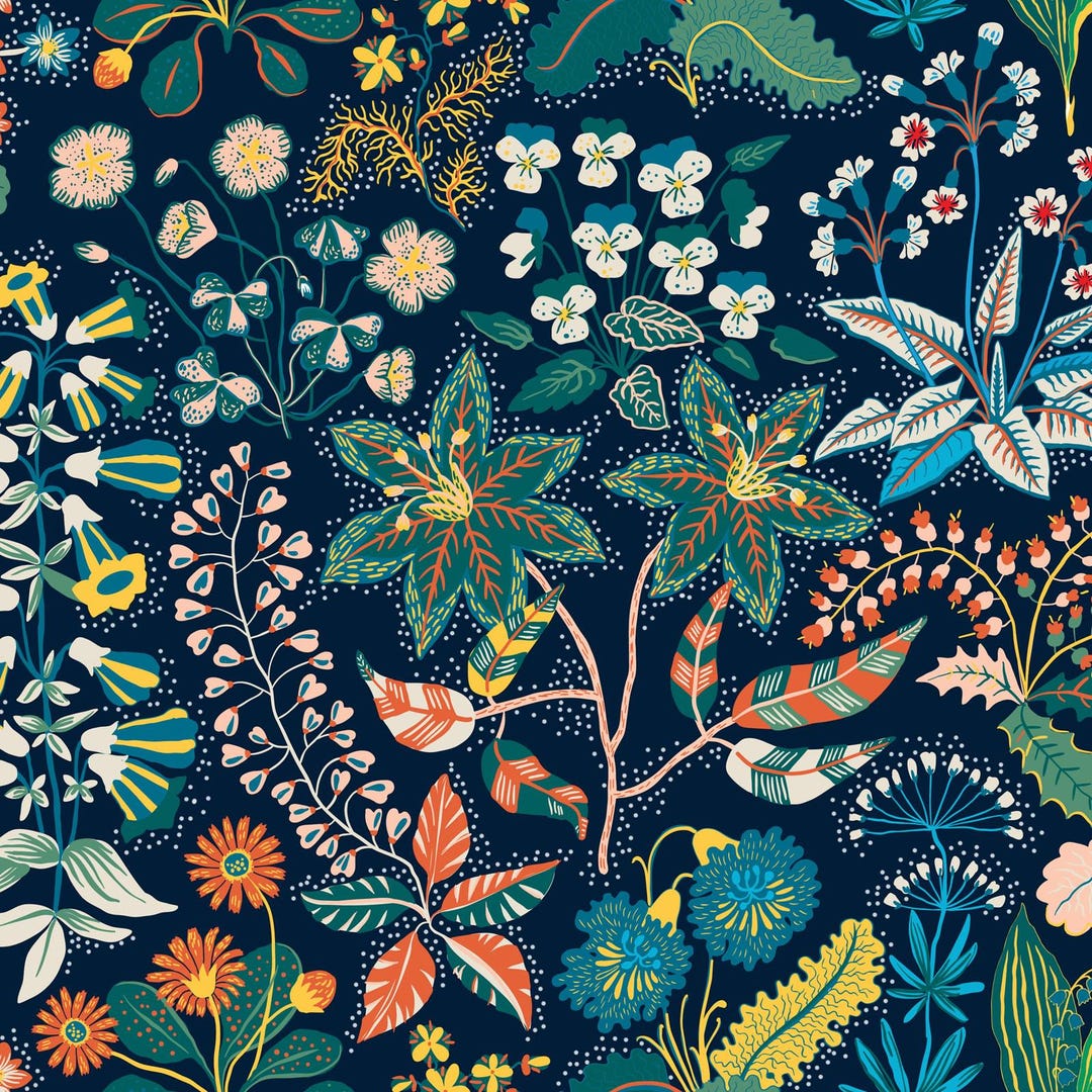 Whimsy, Floral Garden Navy 1WMS2, in the Beginning Fabrics, Quality ...