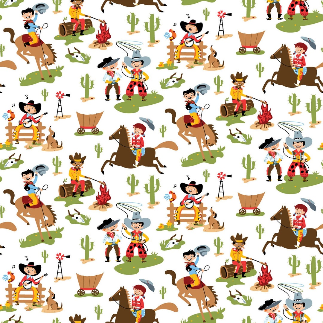 End of Bolt 52, Cowboy Fabric, Cowgirl Fabric, Western Theme, Howdy ...