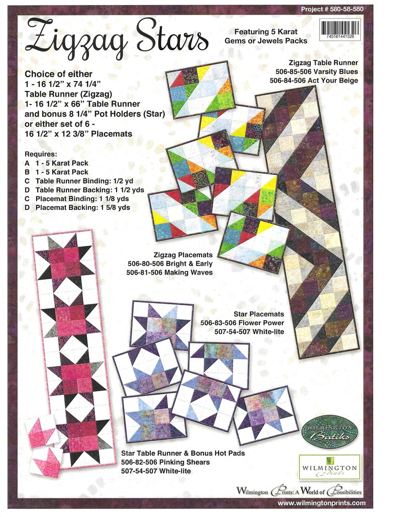 Zigzag Table Runner Pattern, Hard Copy Pattern, Precut Pattern, Charm ...