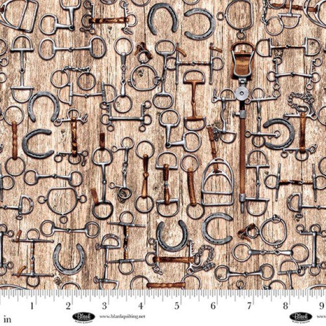 Spurs & Spirit Stirrups Bits and Horseshoes Tan 4529-30, Blank Quilting ...