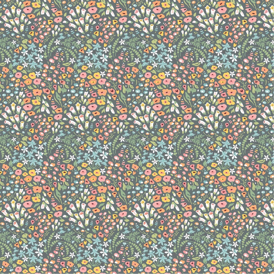 Hollyhock Lane, so Dear Grey 23815, Poppie Cotton, Blue and White ...