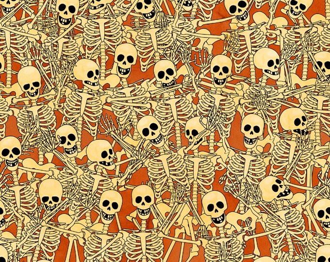 End of Bolt 14", Dancing Skeletons, Bone Fabric, Halloween Cotton, Bone ...
