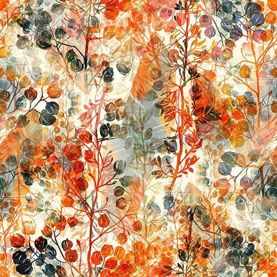 Autumn Leaves Fabric Fall Fabric Digital Print Reflections - Etsy
