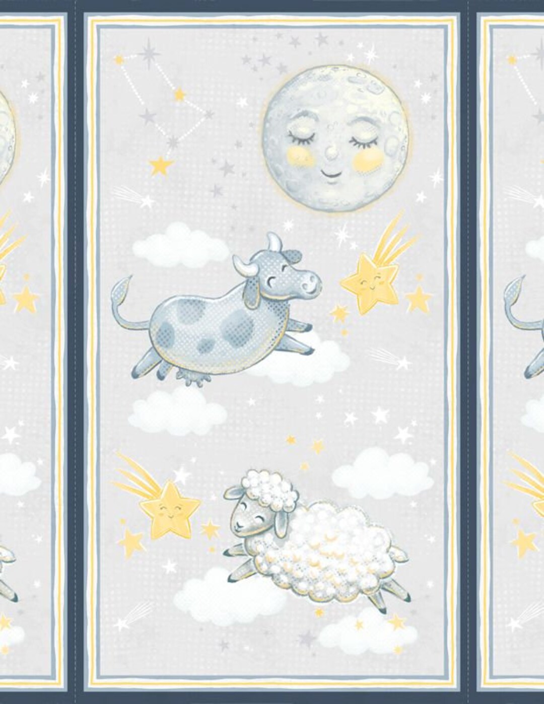 Nursery Fabric Panel, Sleeping Moon Fabric, Reach for the Stars, Panel ...