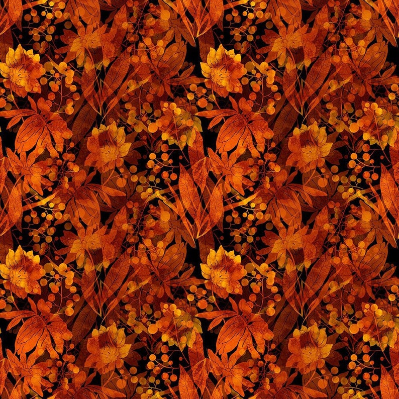 Fall Floral Fabric Digital Print Reflections of Autumn - Etsy