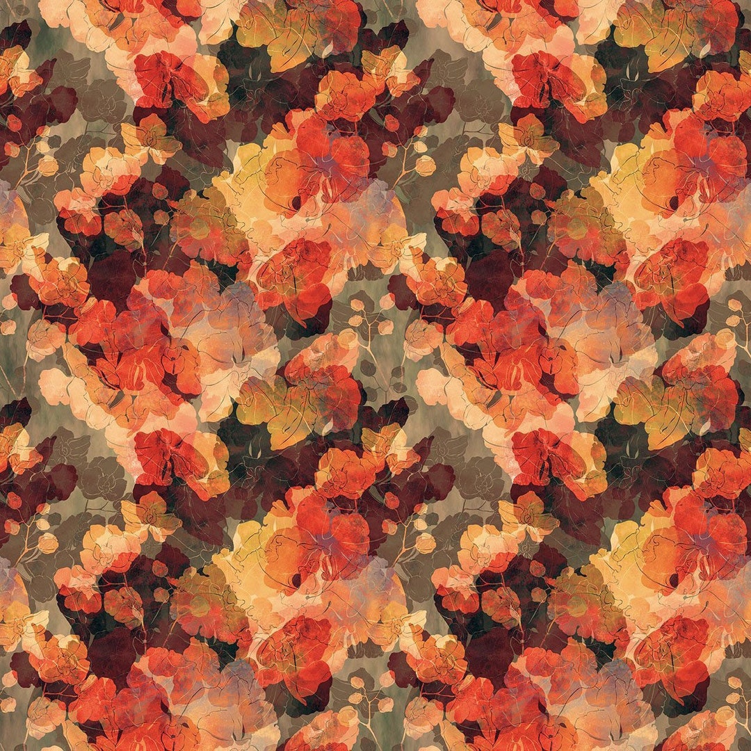 Fall Floral Fabric, Digital Print, Reflections of Autumn, Autumn Bloom ...