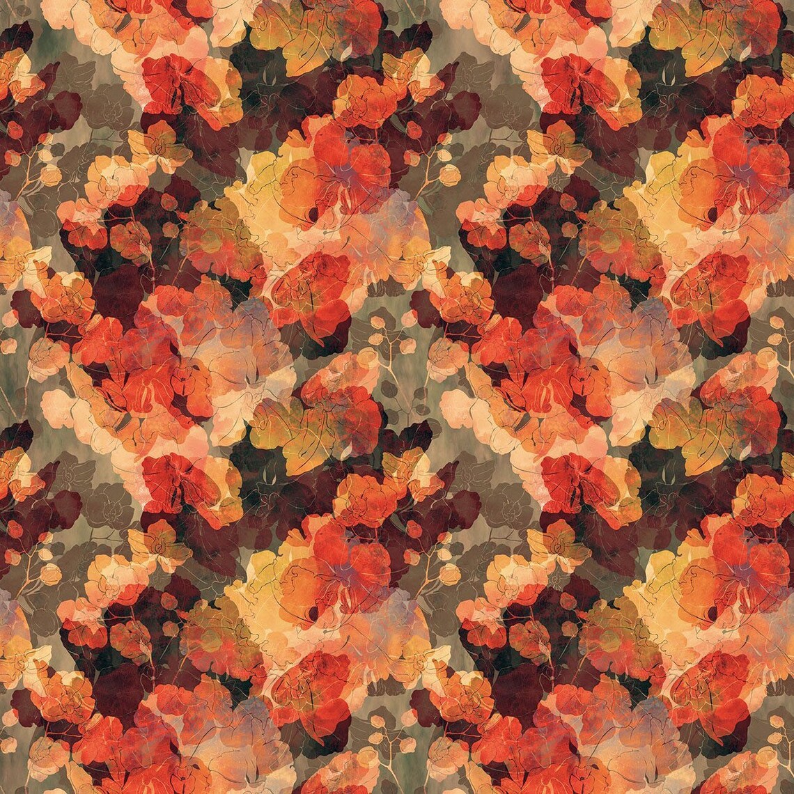 Fall Floral Fabric Digital Print Reflections of Autumn - Etsy