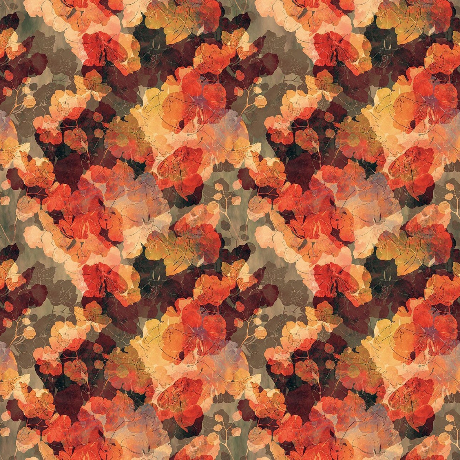 Fall Floral Fabric Digital Print Reflections of Autumn - Etsy