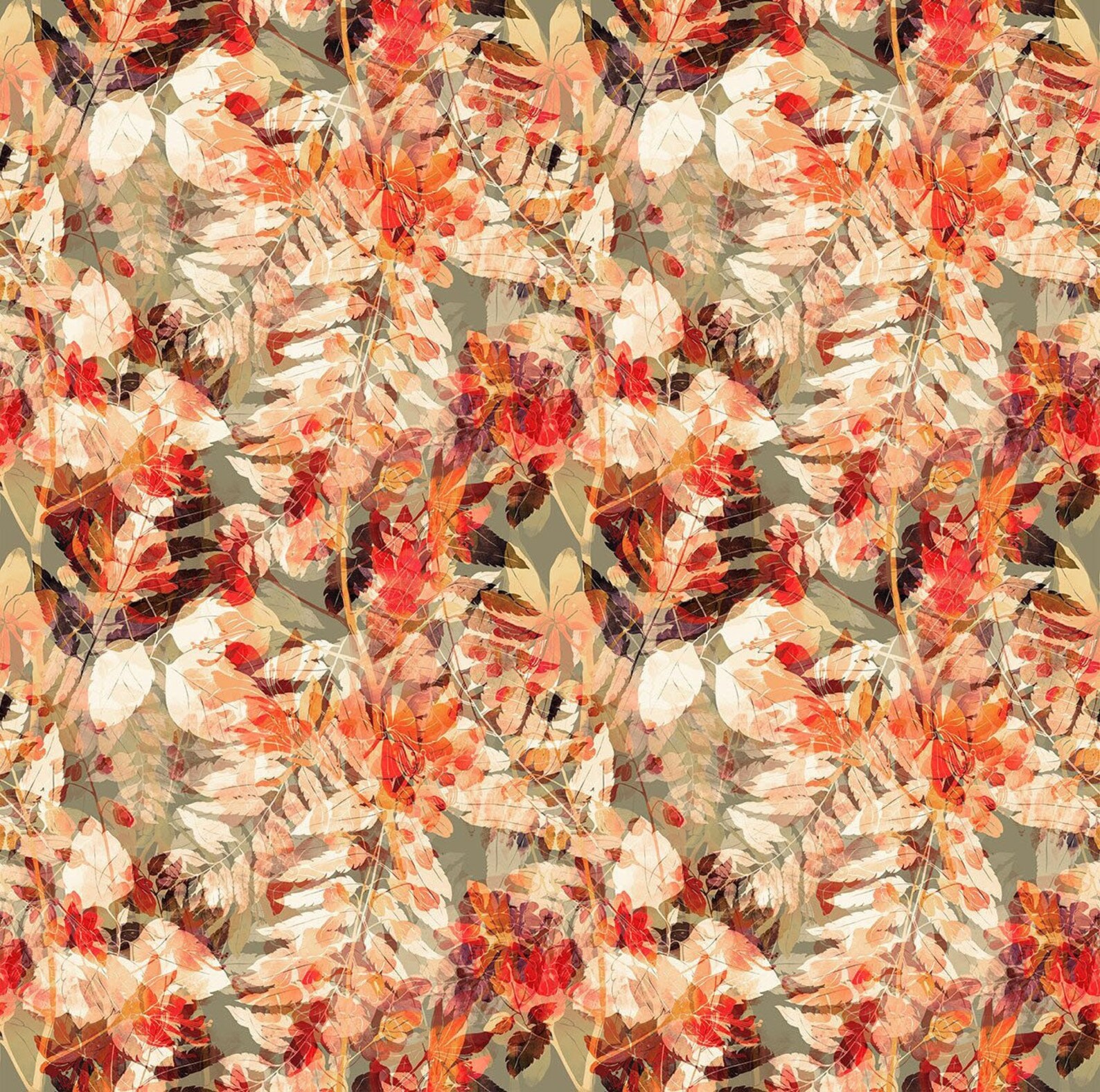 Fall Floral Fabric Digital Print Reflections of Autumn - Etsy