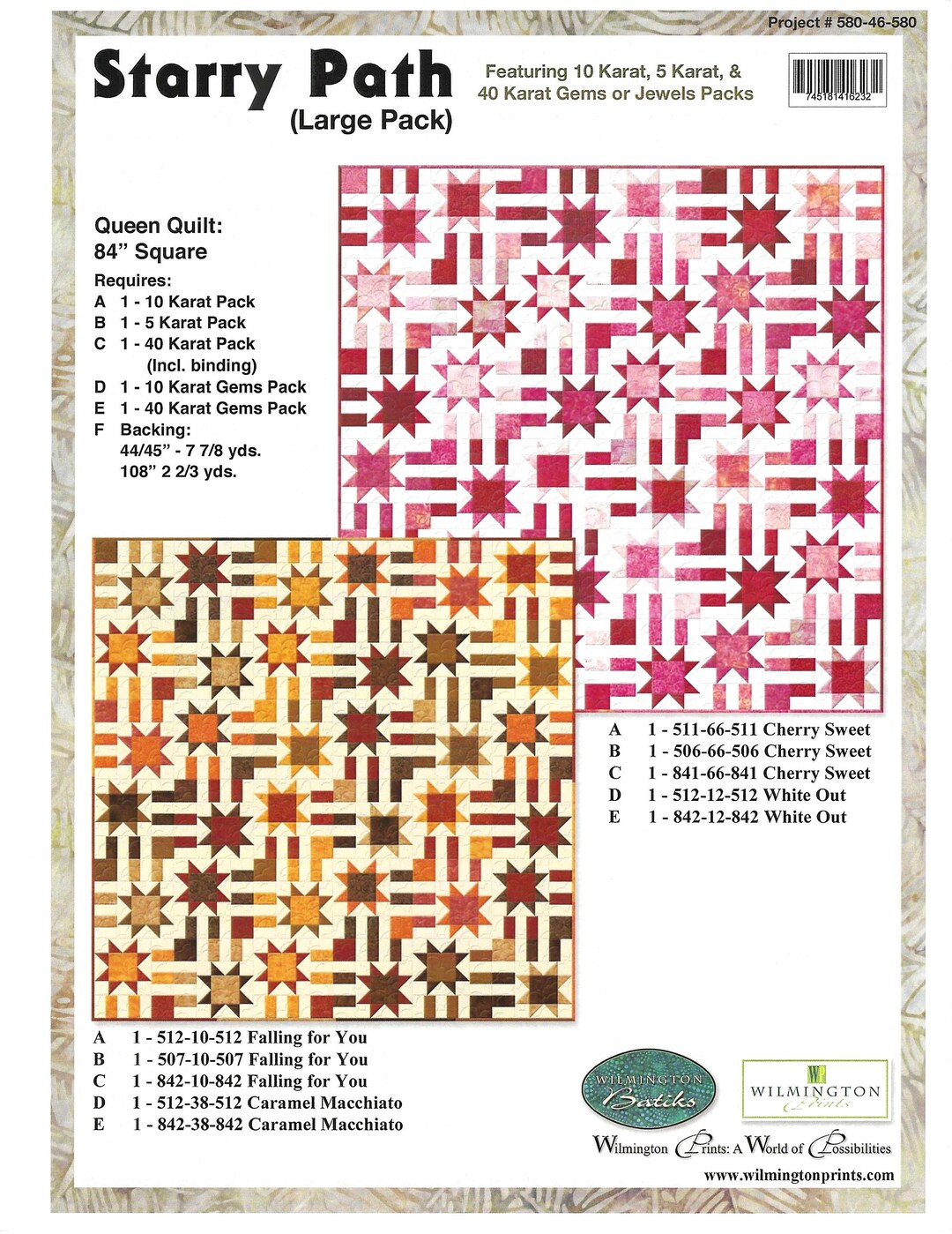 Starry Path Queen Quilt Pattern, Hard Copy Pattern, Precut Pattern ...