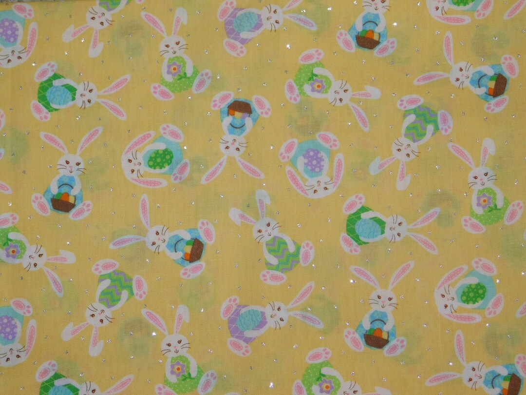 Easter Fabric, Bunny Fabric, Rabbit Fabric, Bunnies Carrying Easter ...