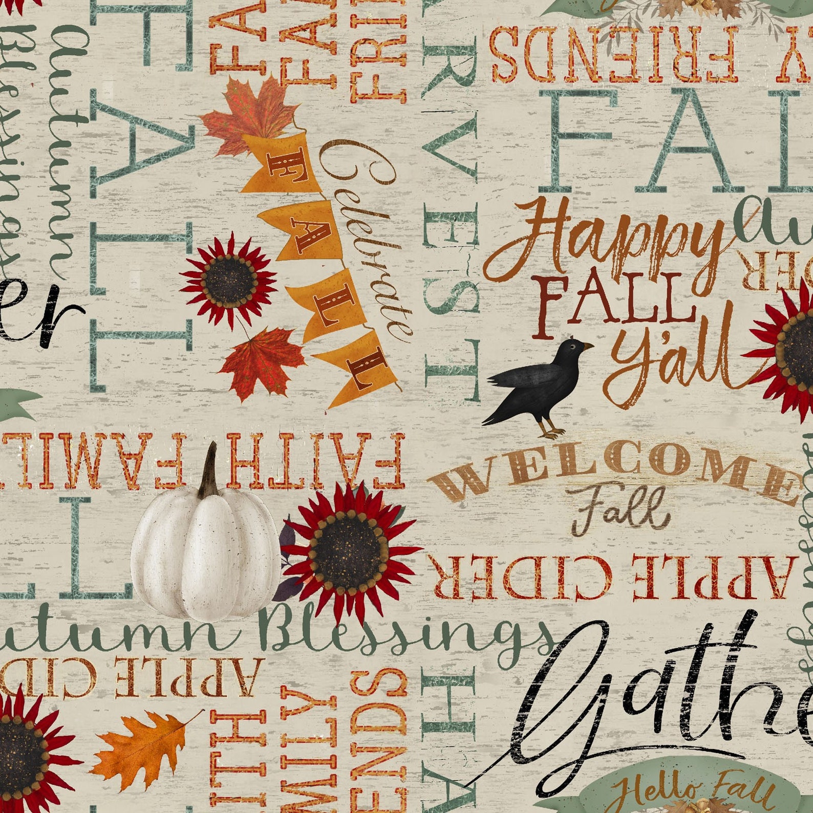 Fall Fabric Autumn Fabric Fall Theme Fabric Fall Words - Etsy