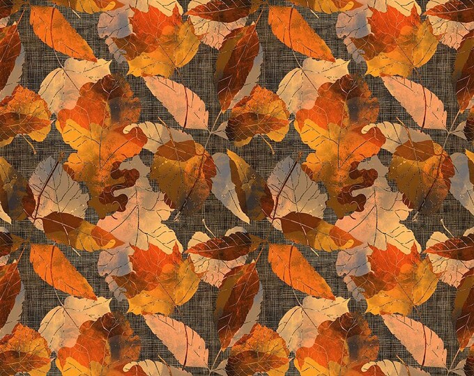 End of Bolt 30, Autumn Leaves Fabric, Fall Fabric, Digital Print, Reflections of Autumn, Leaf ...