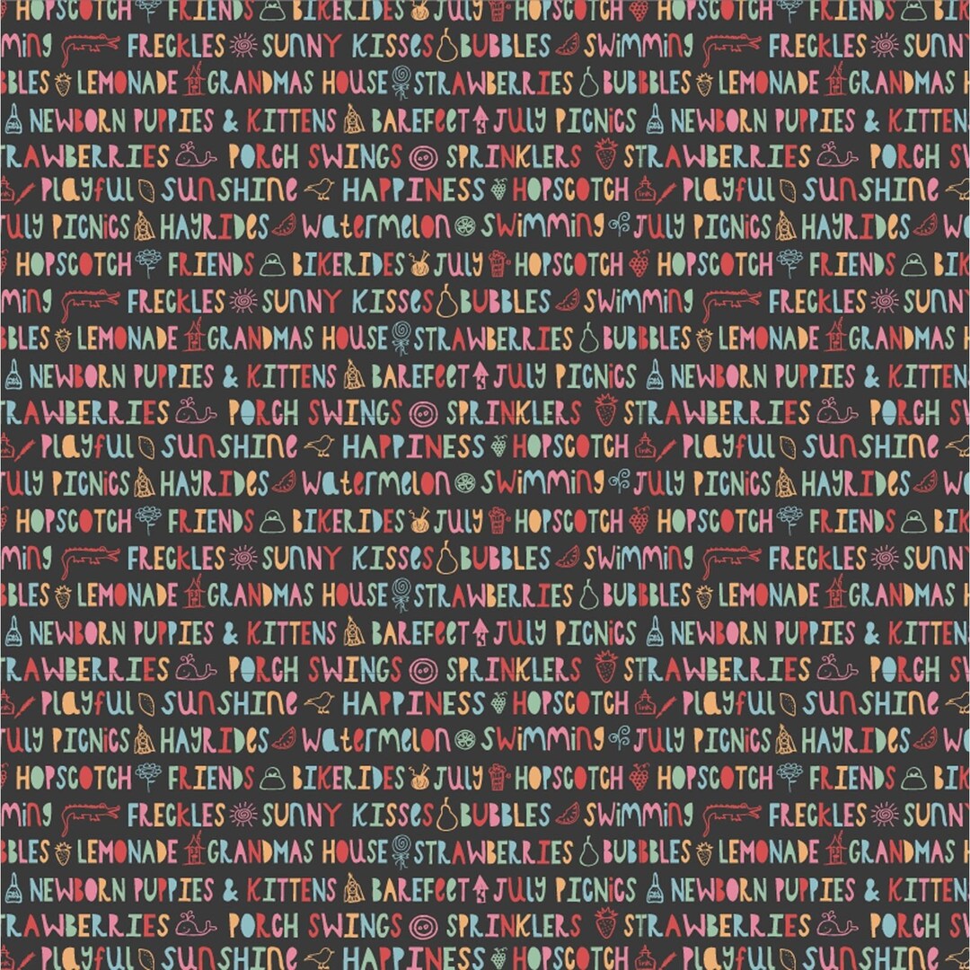 Word Fabric, Phrase Fabric, 1930s Fabric, Sunny Kisses 21911, Hopscotch ...