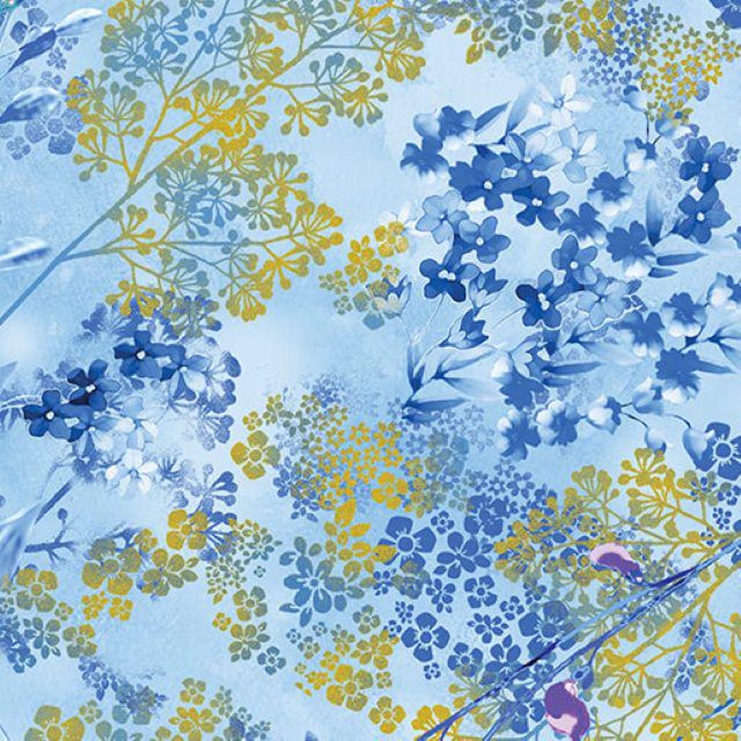 Metallic Impressions, Sprigs Light Blue 14065M-50, Metallic Gold ...