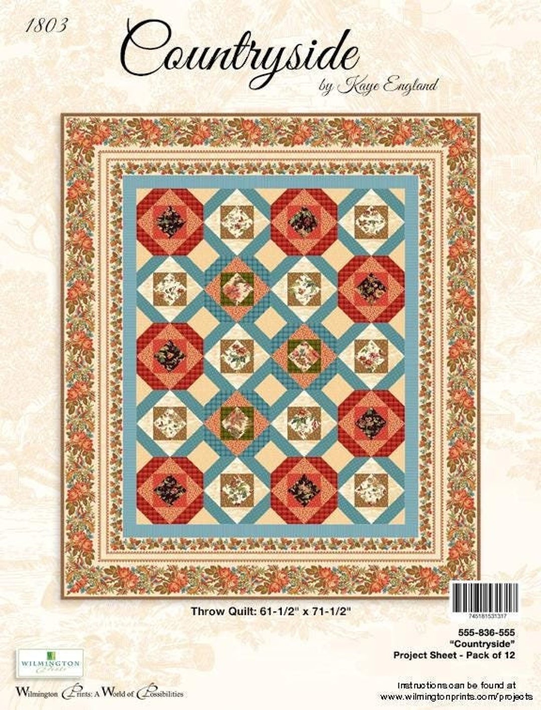 Countryside Throw Quilt Pattern, Paper Pattern, 60.5" X 71.5" Pattern ...