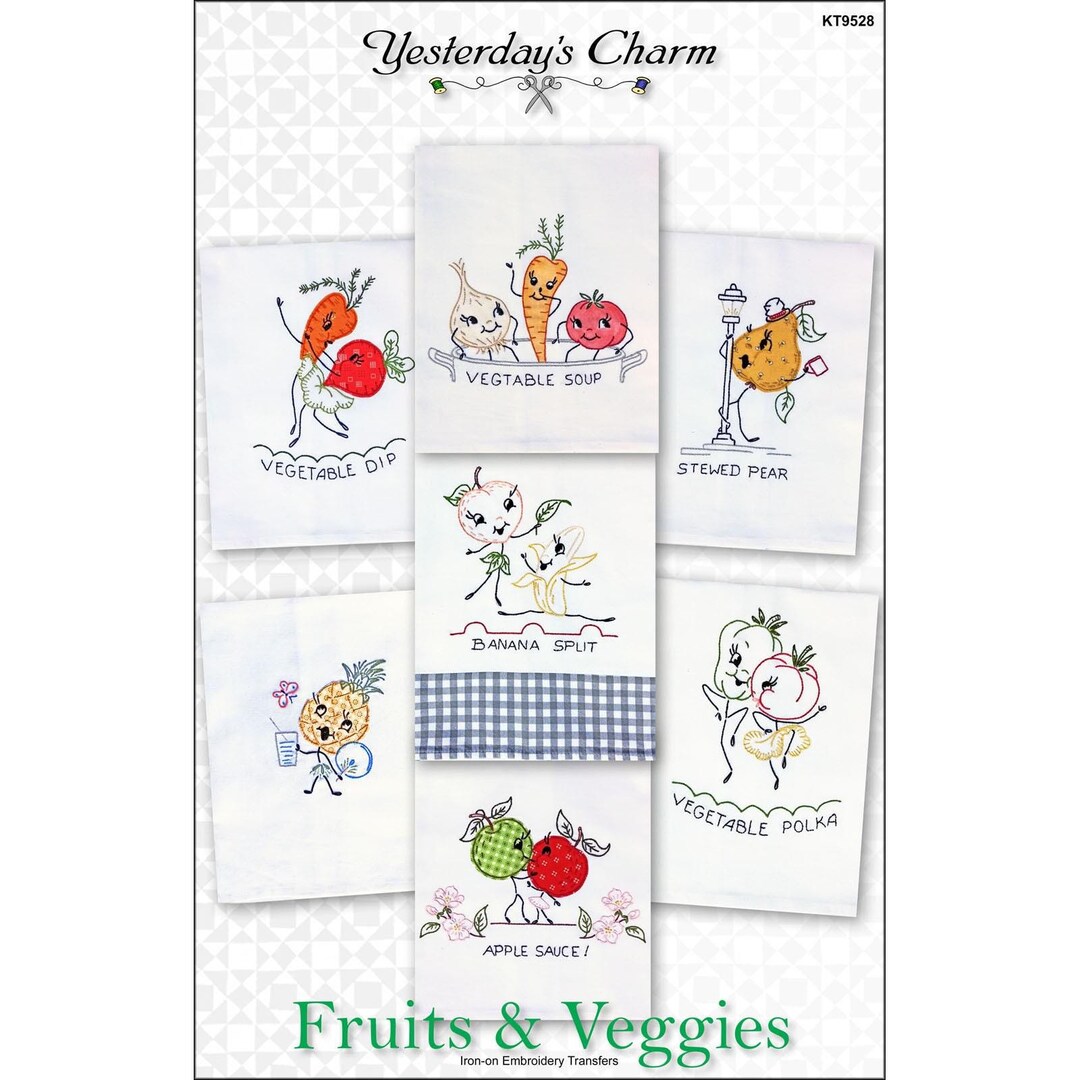 Fruits & Veggies Iron on Embroidery Transfer, Hard Copy Pattern ...