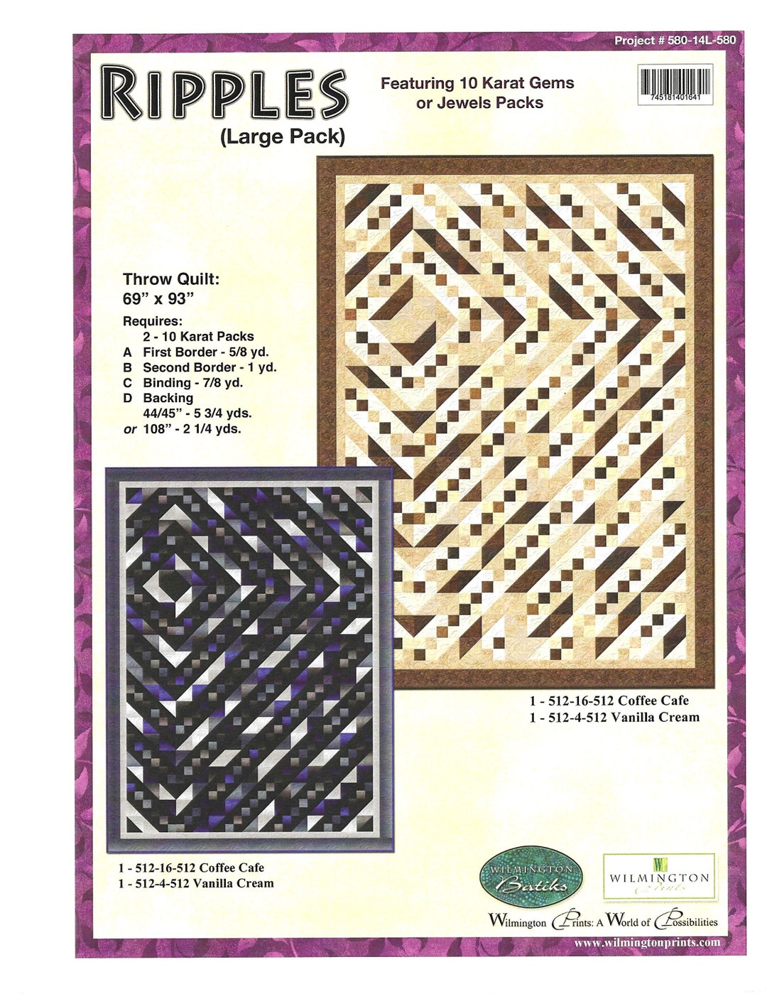 Ripples Throw Quilt Pattern, Hard Copy Pattern, Precut Pattern, Layer ...