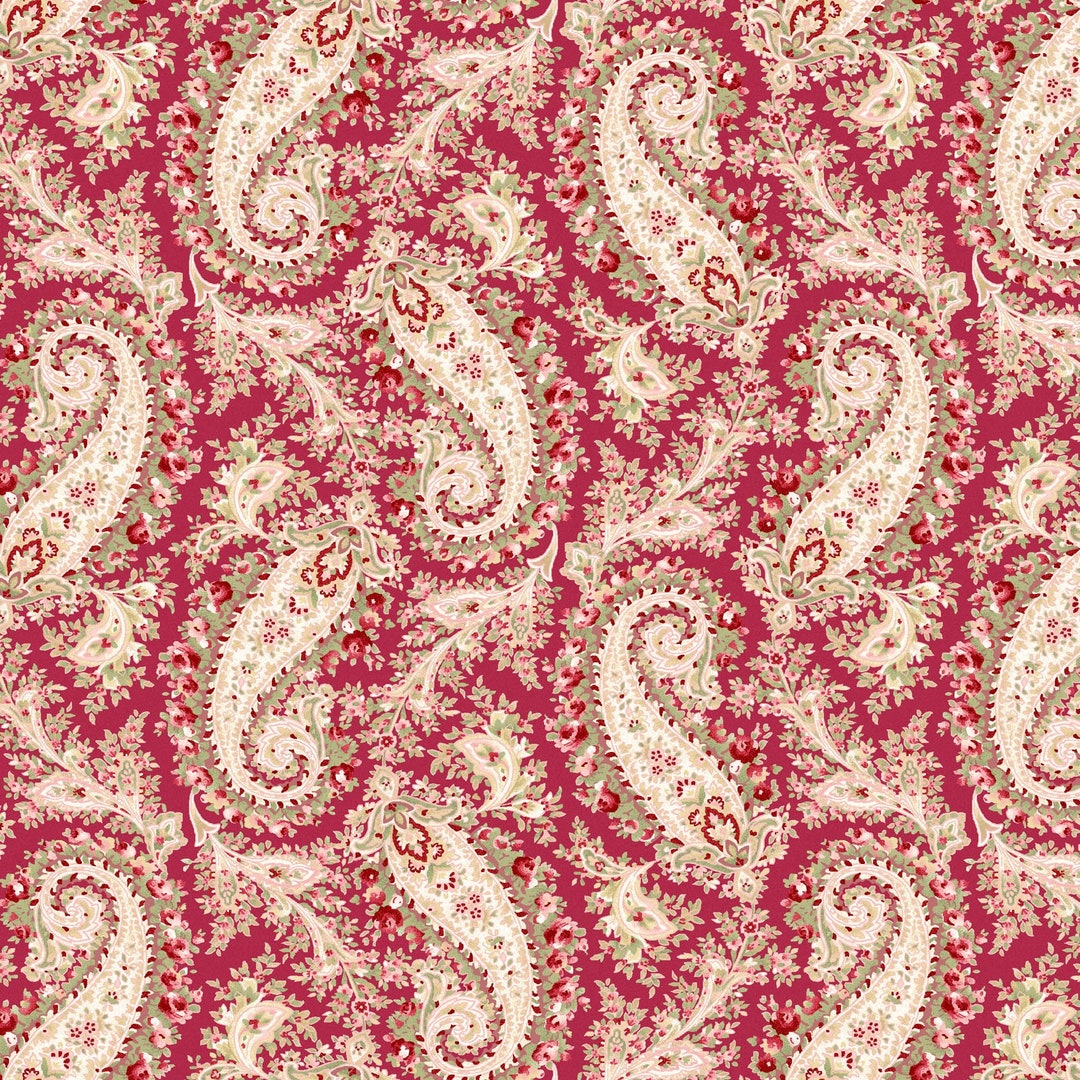 Red Paisley Fabric, Red Rose Fabric, American Beauty, Paisley Rose ...
