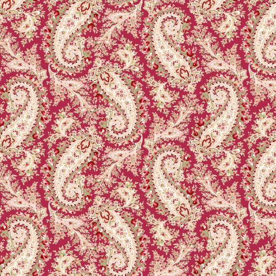 Red Paisley Fabric Red Rose Fabric American Beauty Paisley - Etsy