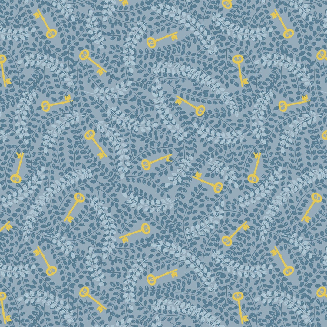 Secret Winter Garden, Gold Keys Morning Blue 657-2, Gold Metallic ...