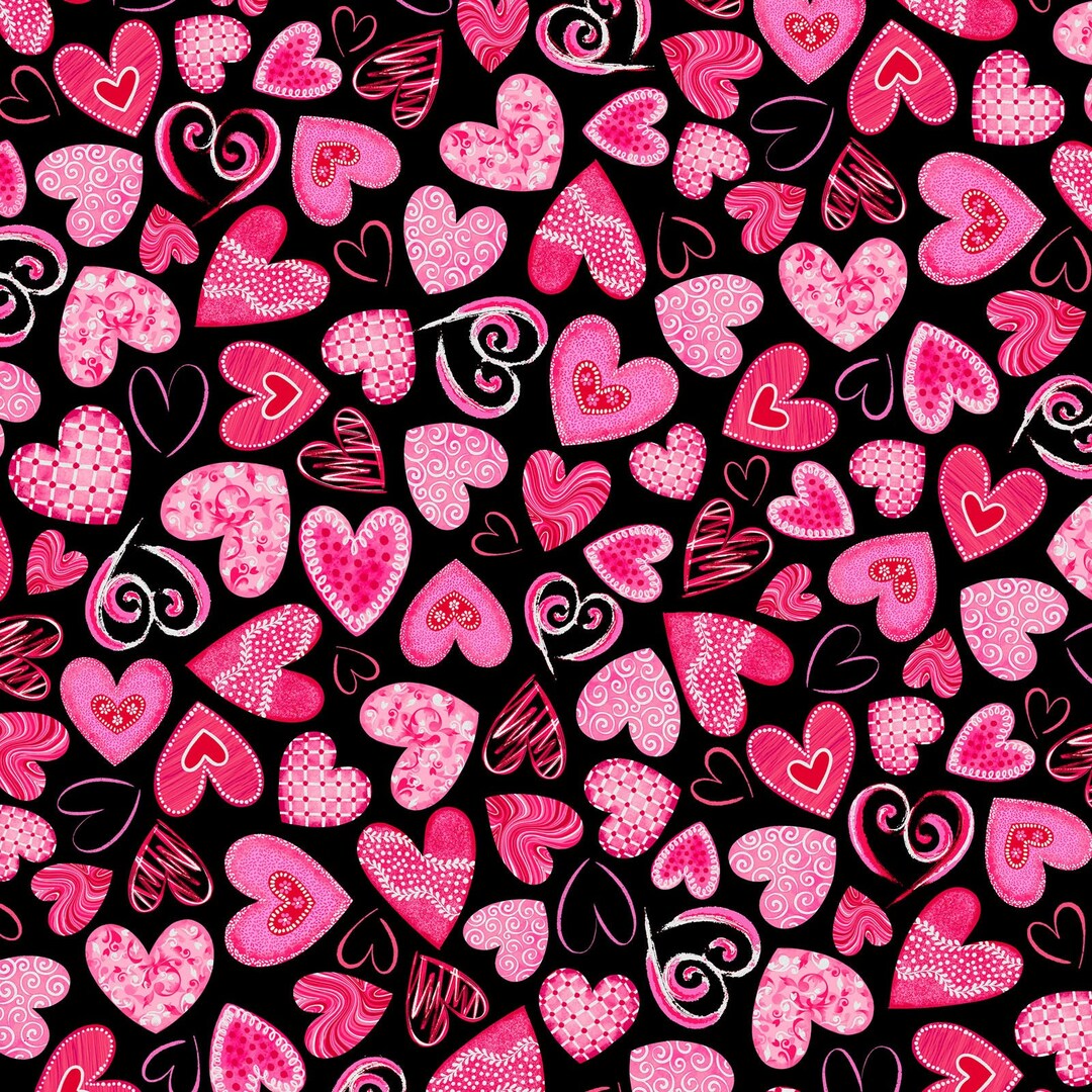 Pink Heart Fabric Valentine Fabric Kanvas Studio Hugs & - Etsy