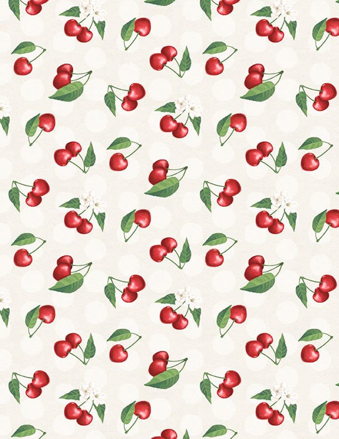 Red Cherry Fabric, Berry Fabric, Fresh & Sweet, Cherry Toss Cream 88648 ...