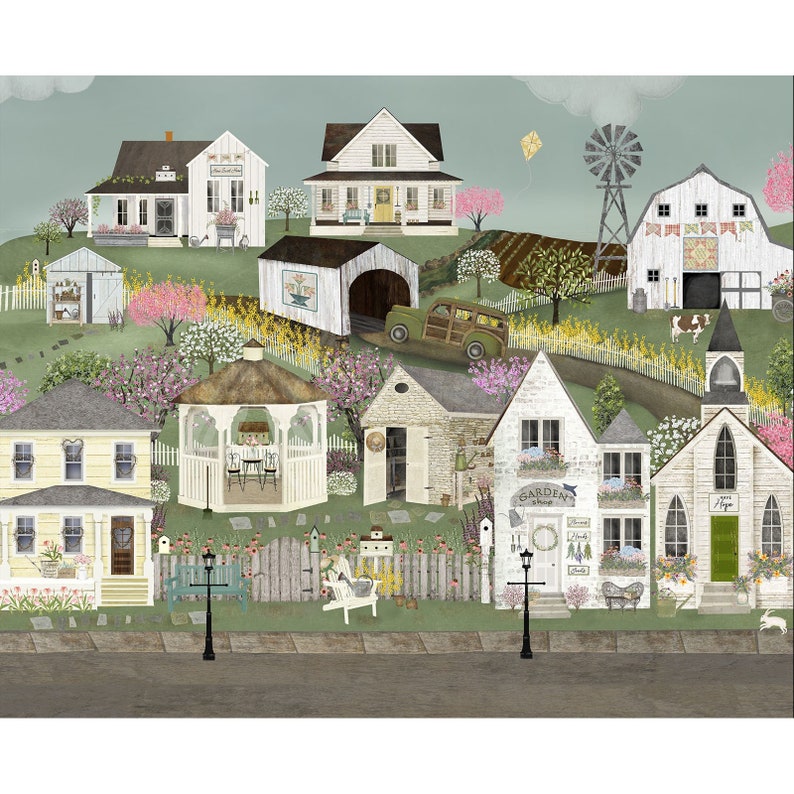 Fabric Panel Vintage Car Fabric A Touch of Spring Town - Etsy