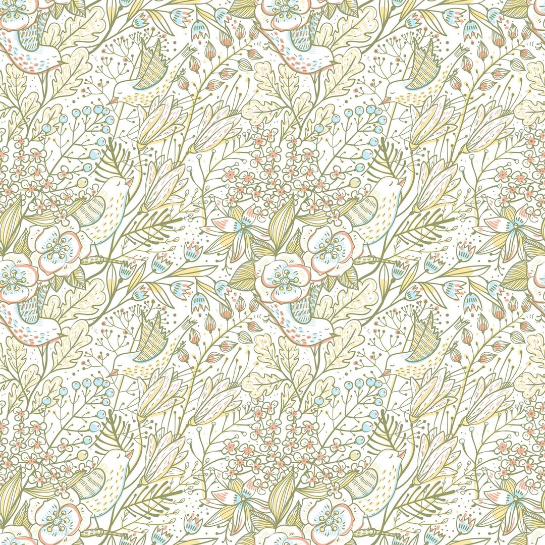 Whimsy, Birds & Blooms Cream 16WMS1, in the Beginning Fabrics, Quality ...