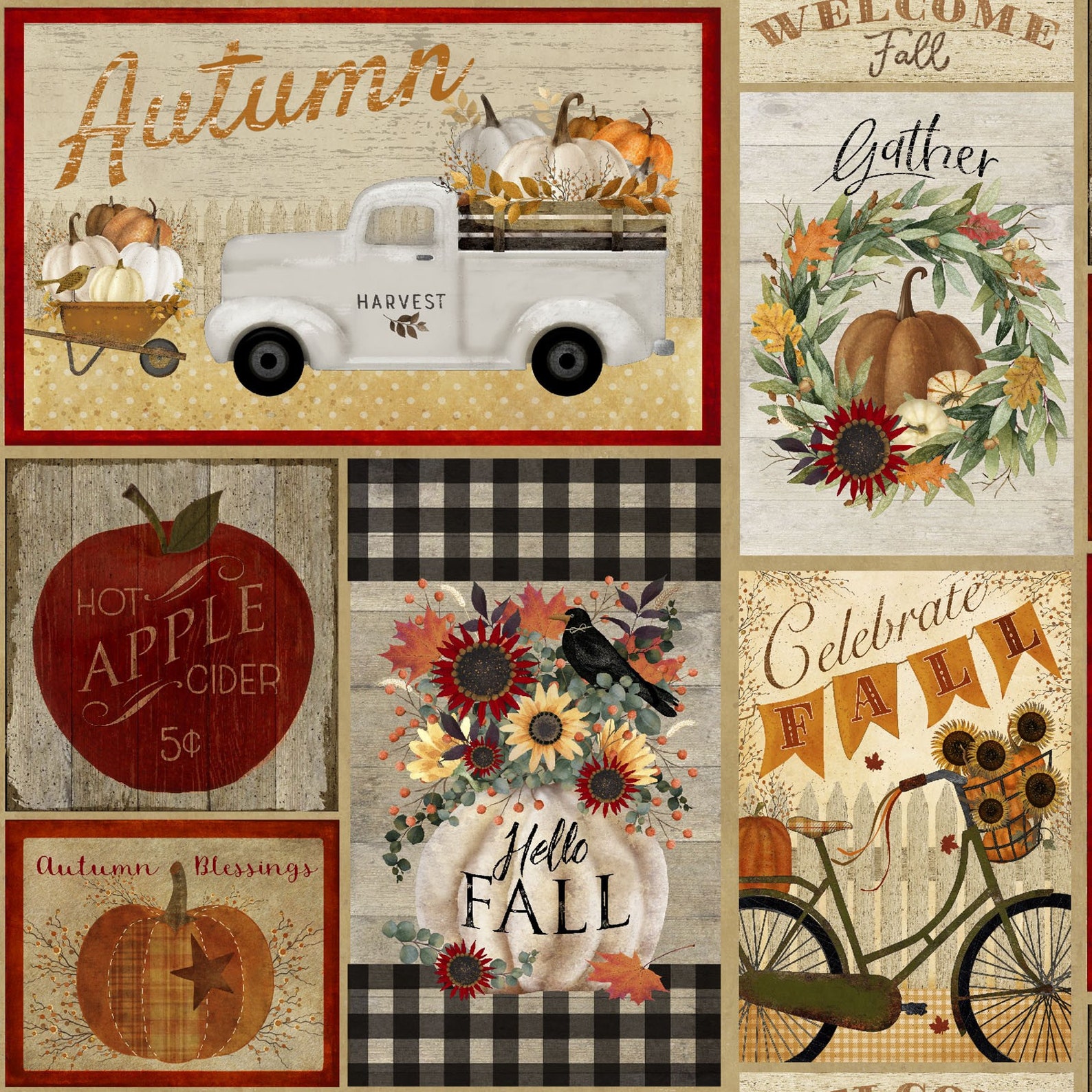 Fall Fabric Autumn Fabric Fall Theme Fabric Fall Words - Etsy